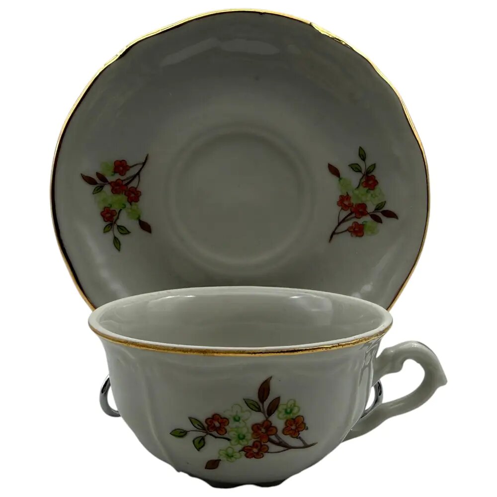 Кофейная пара "Цветение", 70 мл, фарфор, 1950-1960 гг, Болгария
