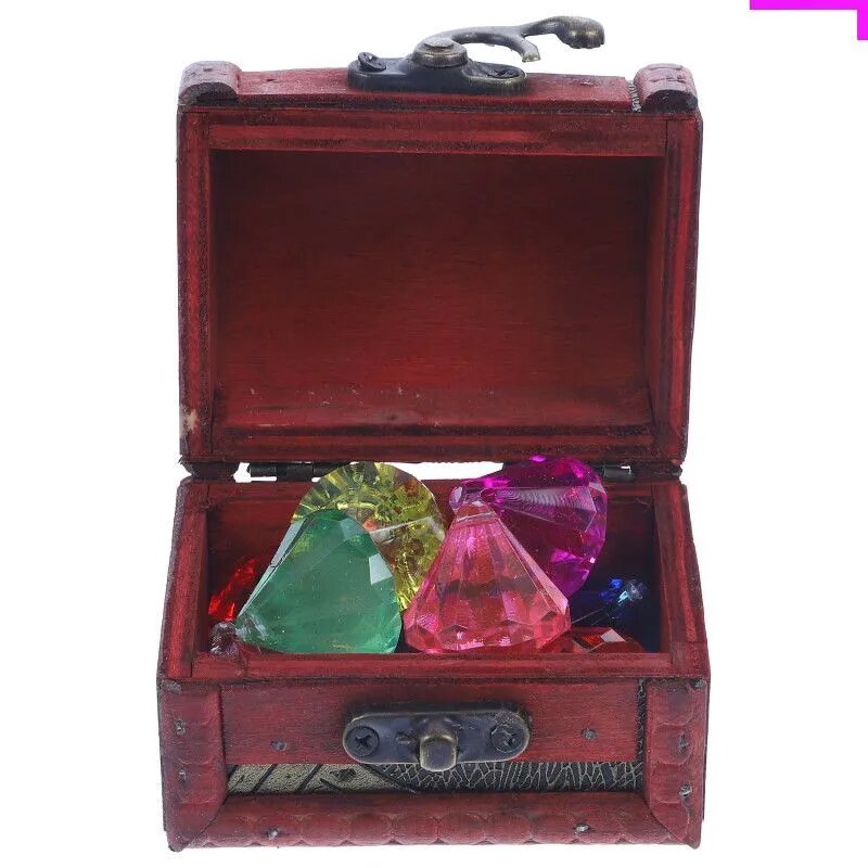 Детская игрушка-сокровище, деревянный пиратский сундук с драгоценными камнями из акрила