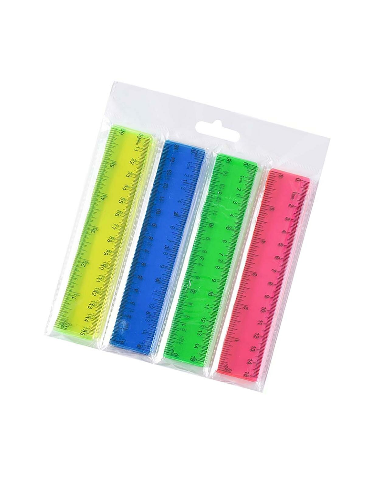 4шт Детская пластиковая линейка с сантиметрами, миллиметрами и дюймами, разных цветов