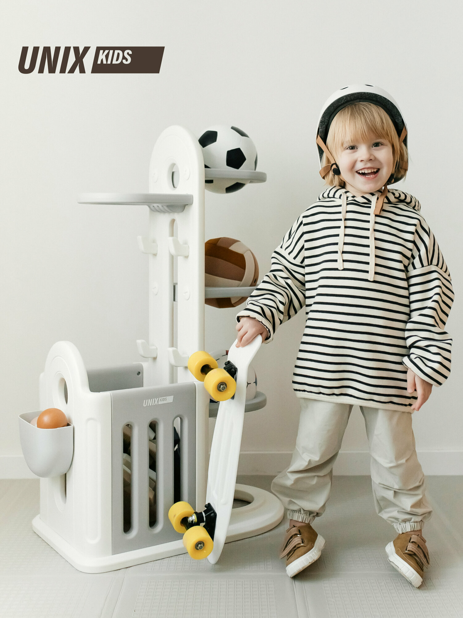 Стеллаж для мячей, игрушек и спортивного инвентаря UNIX Kids Classic напольная стойка Монтессори для хранения, для мячей