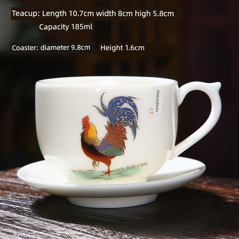 Петух большая мастер-чашка, чайная чашка, одна чашка, баранина, жир, нефрит, белый фарфор, кофейная чашка с ручкой,