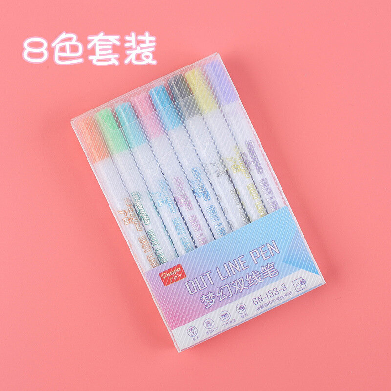 Специально разработанная ручка Guangna Dream Color с флуоресцентной двойной линией, контурная ручка для DIY альбомов, металлическая ручка с двойным цветом