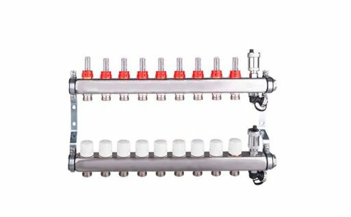 Коллектор регулируемый для теплого пола AQUALINK,1"х3/4" EK (9 выходов)
