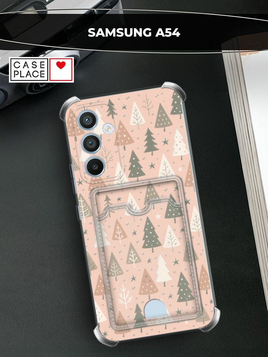 Чехол на Samsung Galaxy A54 5G (Самсунг Галакси А54 5G) с картой и принтом Елки фон