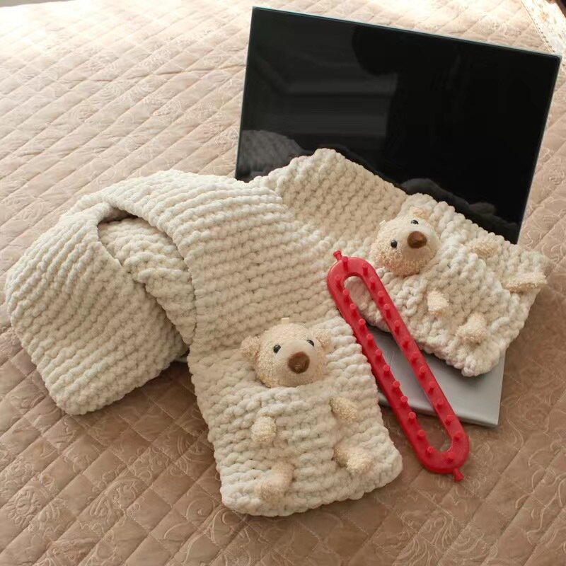Набор для вязания шарфа с карманом в виде медведя, DIY шарф, магическая толстая пряжа, вязаный вручную теплый шарф, подарок для парня/девушки