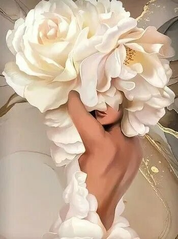 Алмазная мозаичная вышивка расписанная стразами "Девушка с букетом пионов" 50х70 см