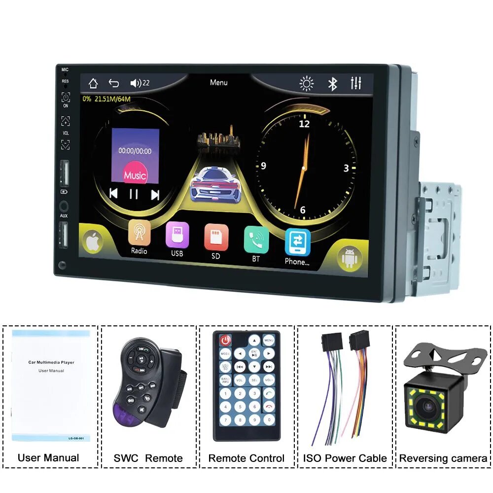 X-REAKO Автомагнитола, диагональ: 7", 1 DIN, 0ГБ/0ГБ