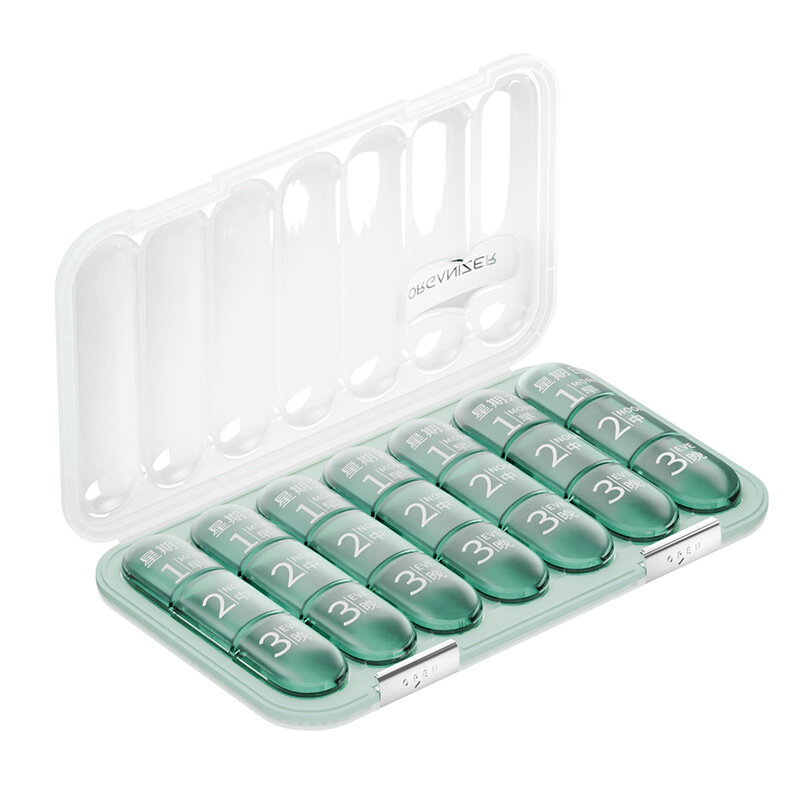 Портативная коробка для таблеток на семь дней в неделю, портативная коробка для дозирования лекарств, коробка для напоминания о трех едах в день, дозатор лекарств большой емкости
