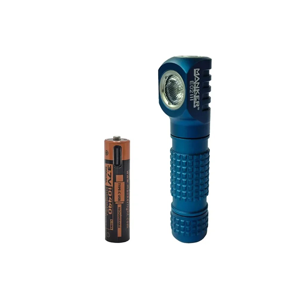 MANKER E02 III 560 люмен карманный фонарик 4000K High CRI R9080, Aluminum Blue, Battery and Headband