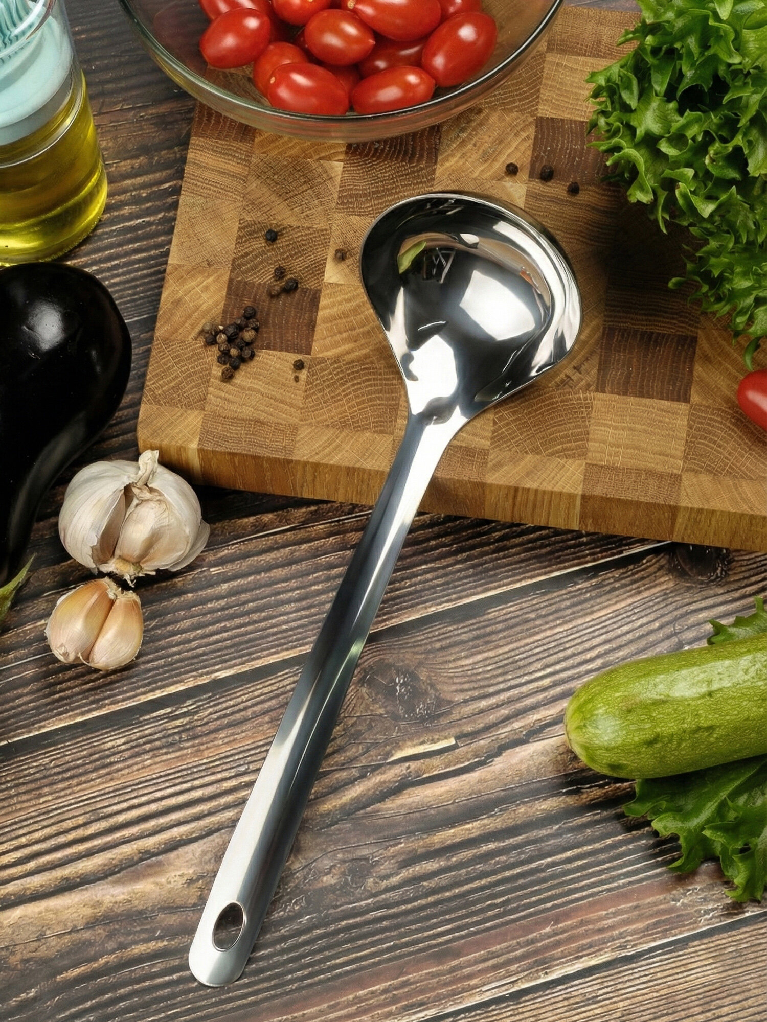 Половник стальной, размер 28 х 8 х 2.5 см, объём 120 мл / Половник из нержавеющей стали, диаметр 8 х 2.5 см