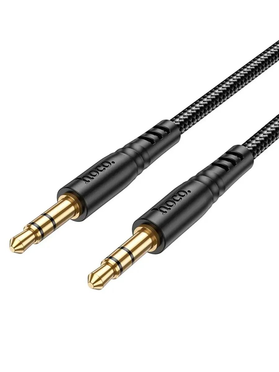 Аудиосоединитель Hoco UPA24 AUX 3.5мм-3.5мм Jack, 1 метр, черный / плетеный кабель для наушников / провод аукс в машину