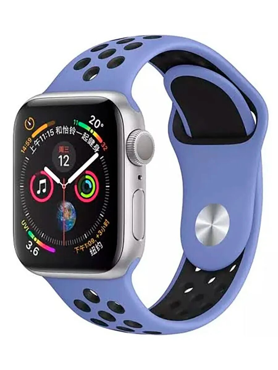 Ремешок для Apple Watch Series 38/40мм силиконовый (перфорированный) сиренево-черный