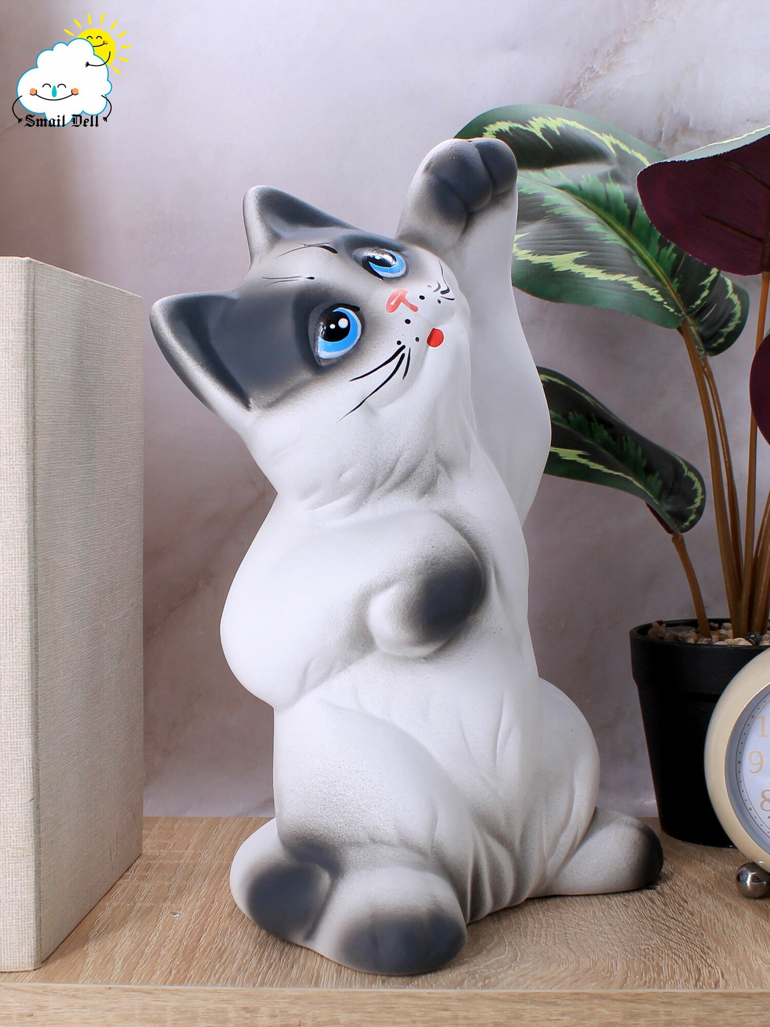 Статуэтка копилка Кот Мурлыка , 25 см , керамика , цвет белый с чёрным подпалом