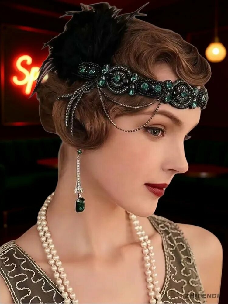 Повязка на голову с пером в стиле Гэтсби женская, черный карнавальный аксессуар с перьями для гангстерской вечеринки Чикаго 20-х годов для женщин