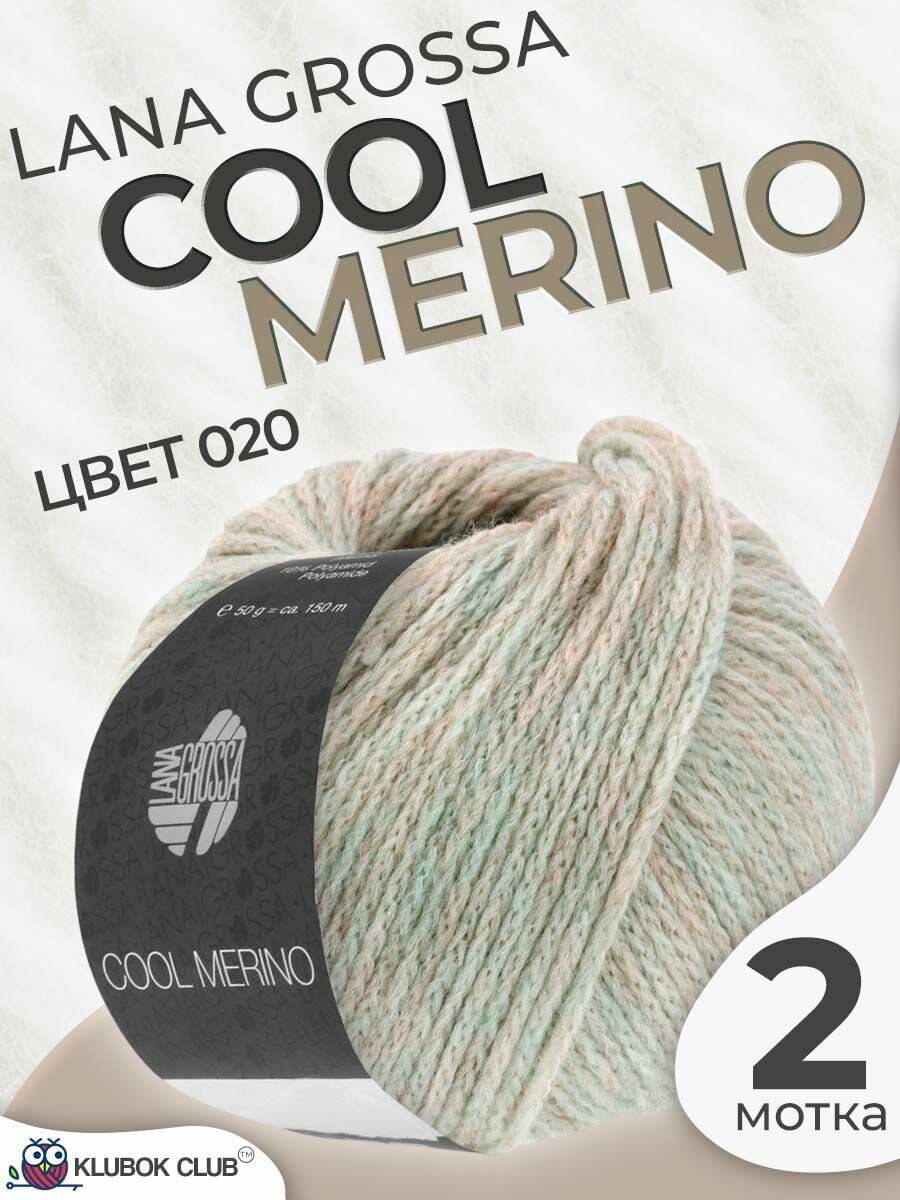 Пряжа для вязания Lana Grossa Cool Merino шнурок, цвет 020, 2 мотка