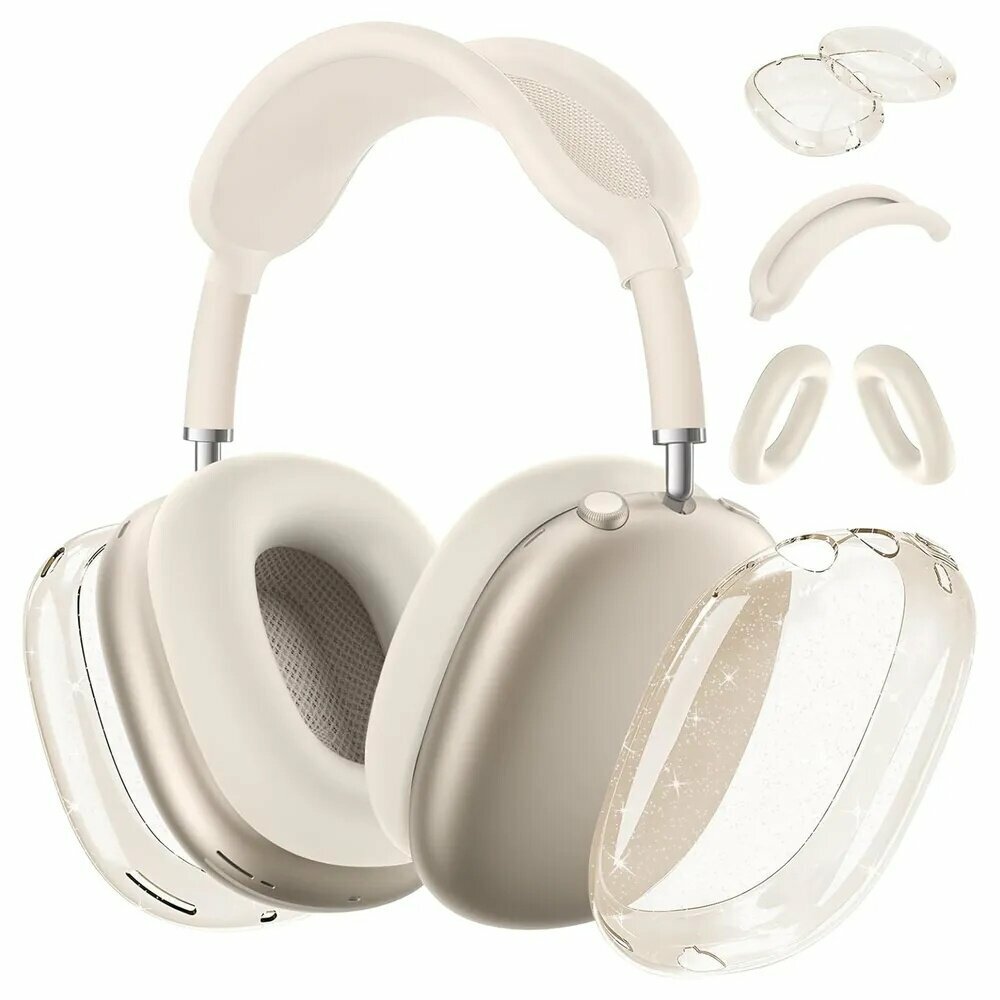 Чехол для AirPods Max (USB-C/Lightning) (2024/2020), прозрачные мягкие защитные амбушюры из ТПУ с защитой от царапин/силиконовые накладки на амбушюры и оголовье для AirPods Max (3 в 1)