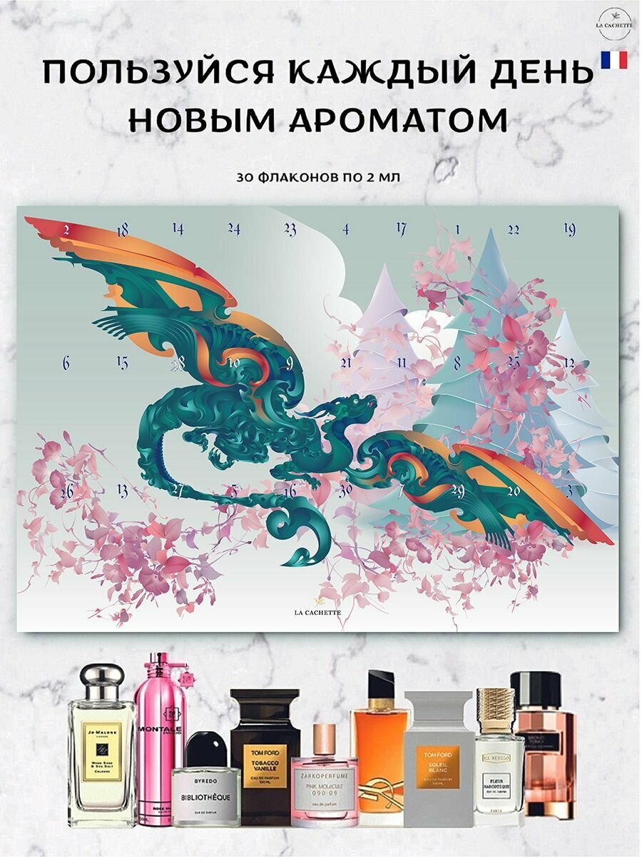 Набор парфюмерный/Адвент календарь с парфюмом La Cachette/Адвент-календарь с духами 30 шт по 2 мл, Дракон