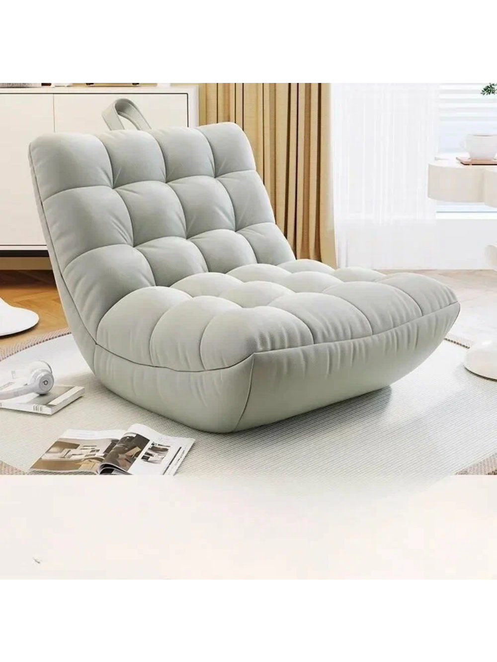 KNOW EASY-Бескаркасный пуф Диван, Мех искусственный, Размер S, светло-серый, белый