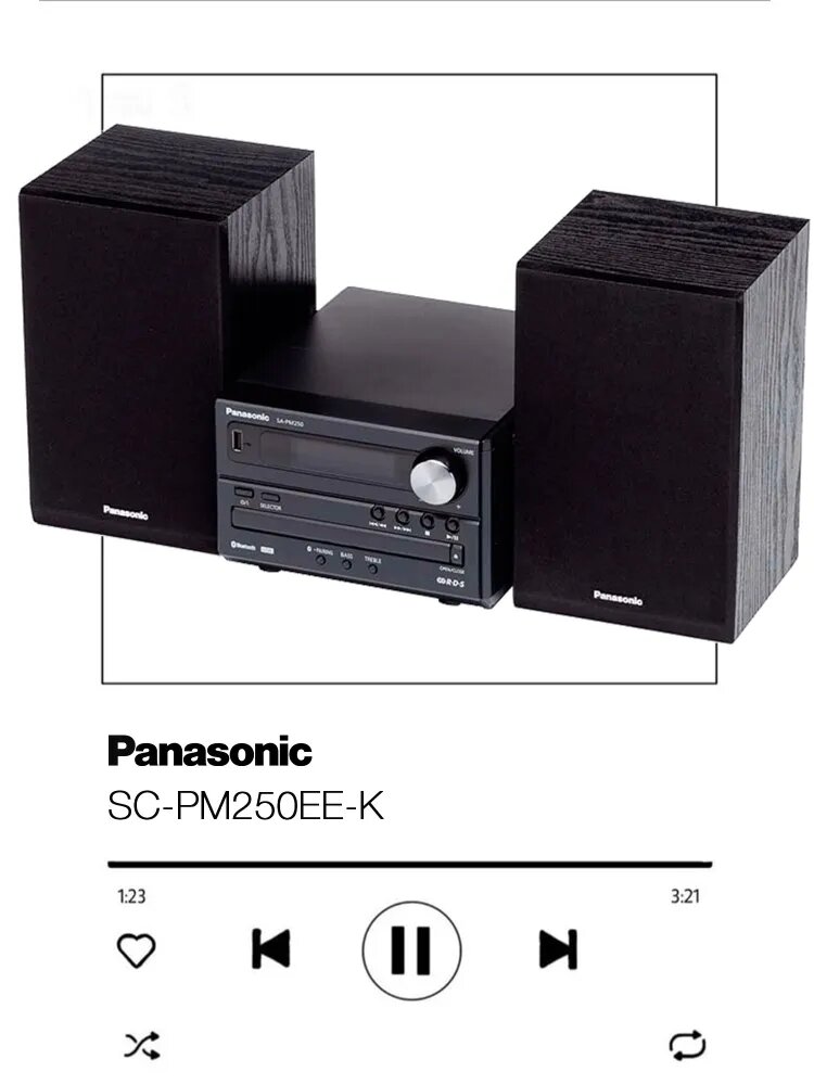 Музыкальный центр Panasonic SC-PM250EE-K с CD, MP3, USB, FM, Bluetooth