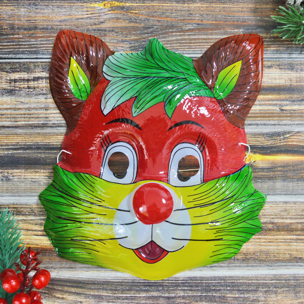 Маска карнавальная "кот цветной", набор 12 шт, пластик, на резинке, для детей