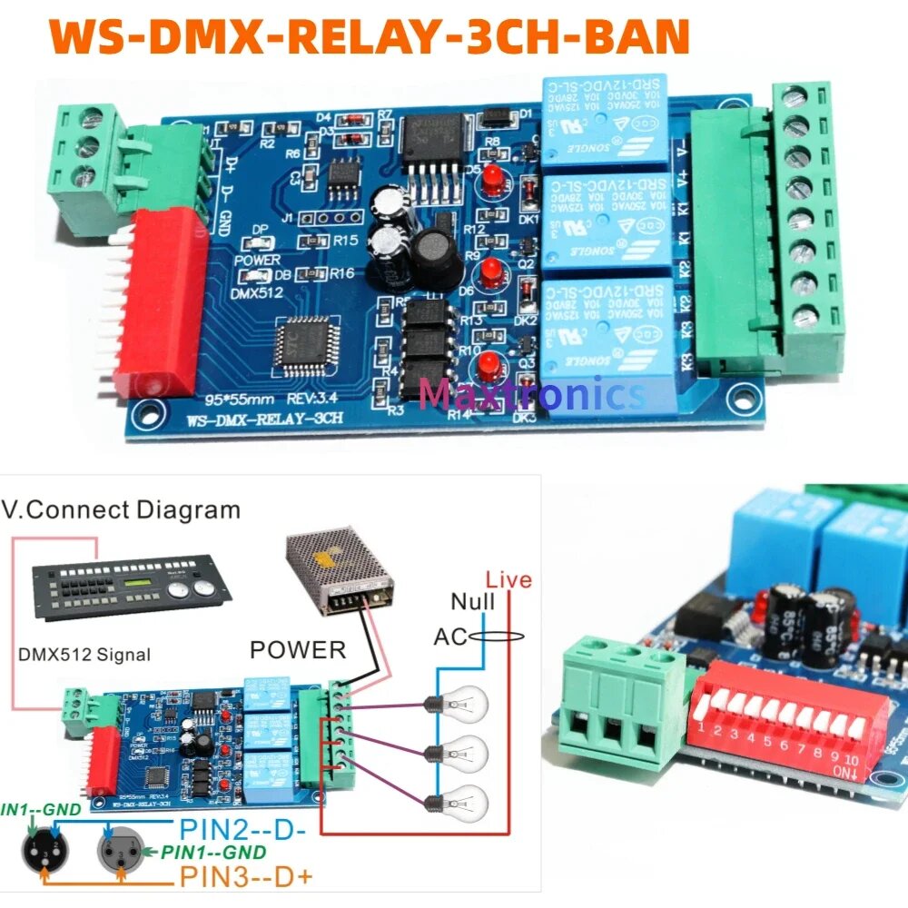 RGB контроллер DMX 512 SAGE LU MEI WS-DMX-RELAY-3CH-BAN