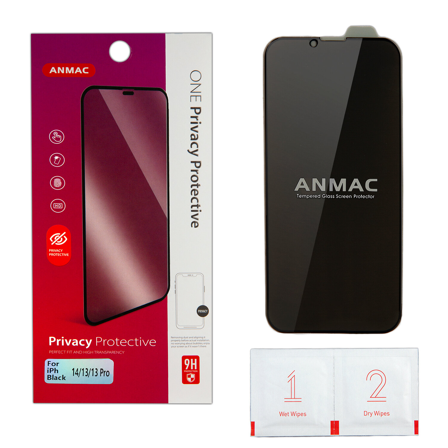 Защитное стекло iPh 13/13 Pro/14/16e Anmac Privacy