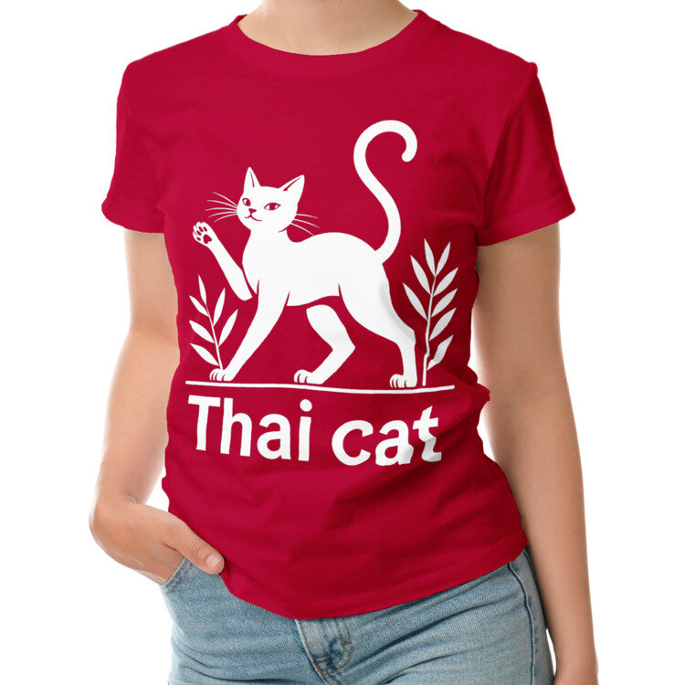 Женская футболка «Грациозная тайская кошка» (красный, L)