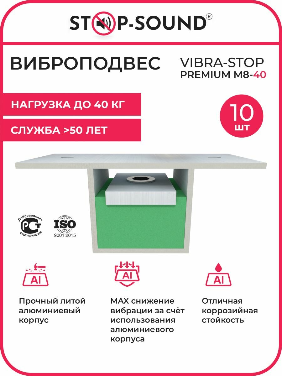 Виброподвес Vibra-Stop PREMIUM M8-40, 10 шт, до 40 кг, для кондиционеров, оборудования, вентиляции, оборудования