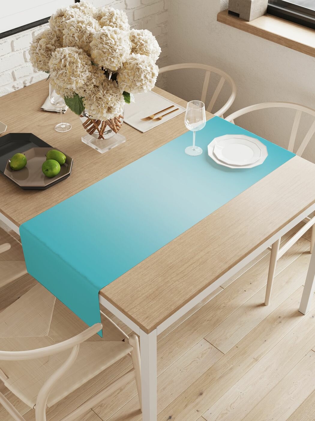 Дорожка водоотталкивающая на стол "Бирюзовый переход" 145х40 см, JoyArty