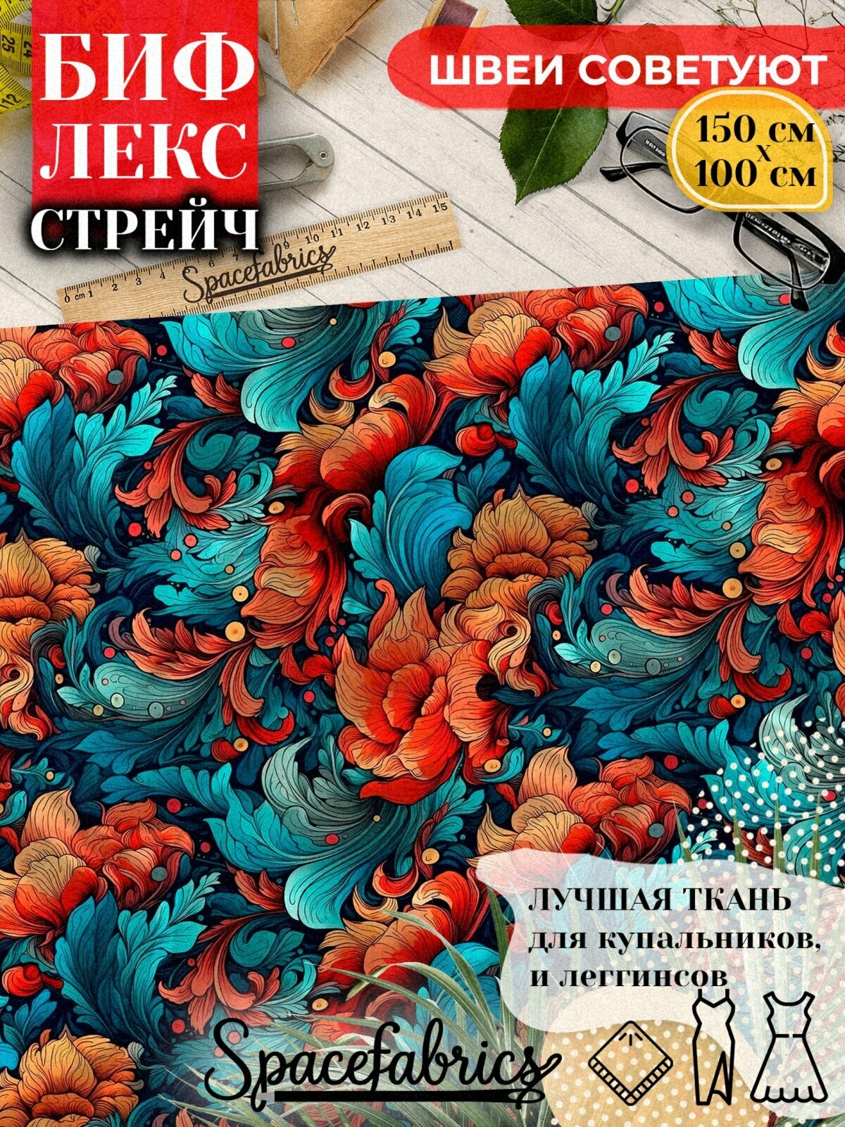 Бифлекс ткань для шитья и рукоделия, 240 г/м2, отрез 150х100 см, трикотажная стрейч ткань с принтом