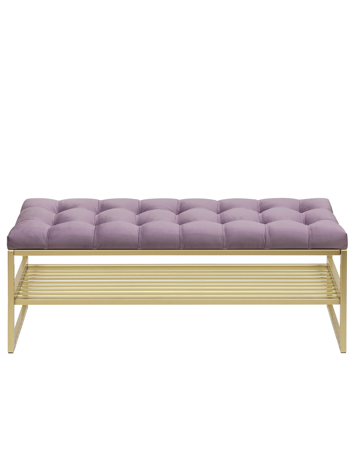 Банкетка для прихожей GREENWEEN RIMINI, золотой каркас, сидение велюр цвет Dusty Pink, каретная стяжка, 1100х400х450