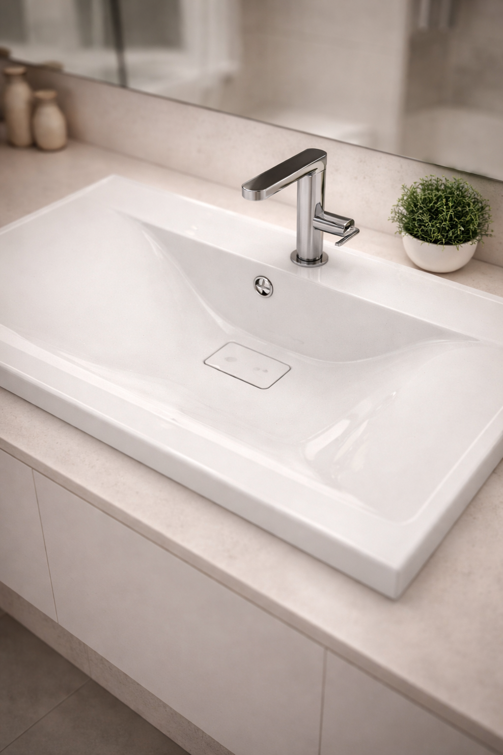 Раковина Andrea Elen, прямоугольная, накладная, литьевой мрамор, белая 80 см