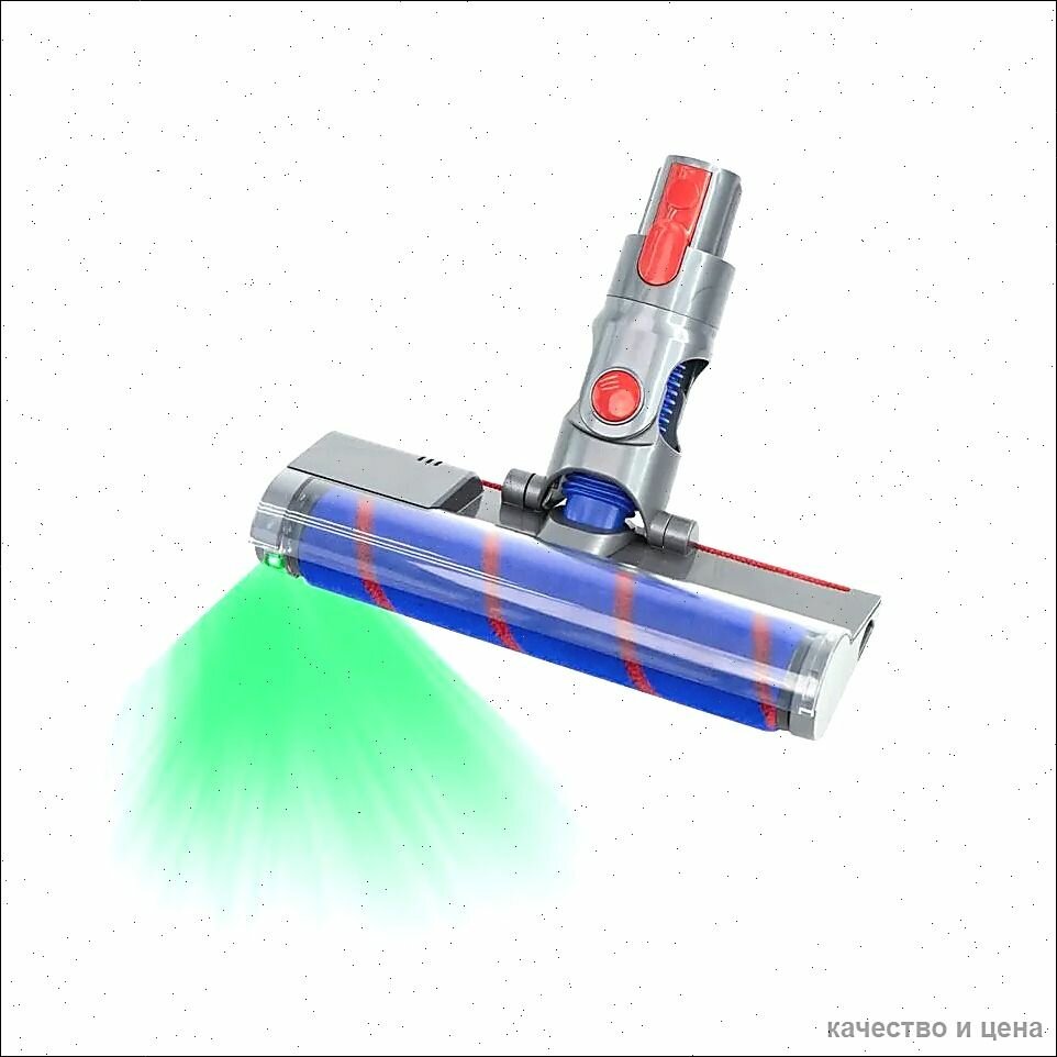 Турбощетка для пылесосов Dyson V8 V7 V10 V11 V15 с лазерной зеленой подсветкой и моющимся мягким валиком. Ультралегкая щетка насадка для уборки твердых полов.