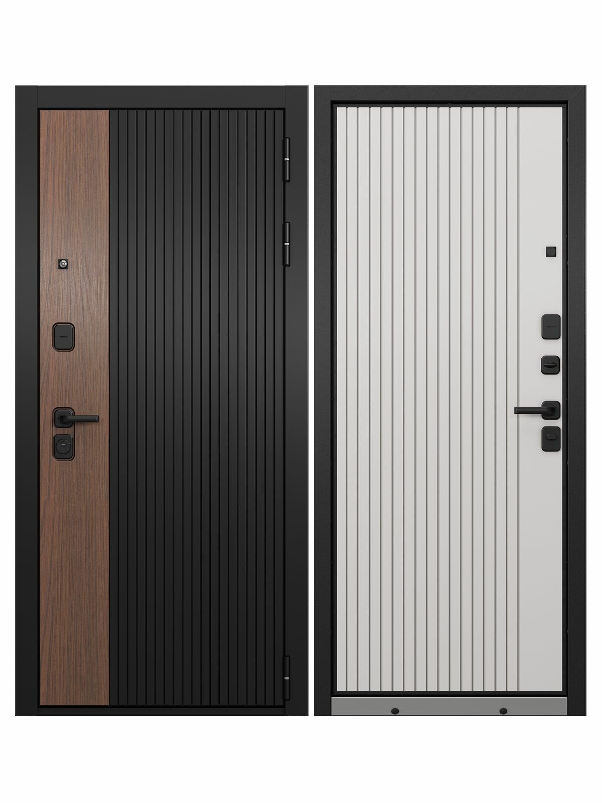 Дверь стальная траст масс 401/161 Черн. мат-Ясень зол/Черн. муар-Эмаль молоко, порог 960 правая