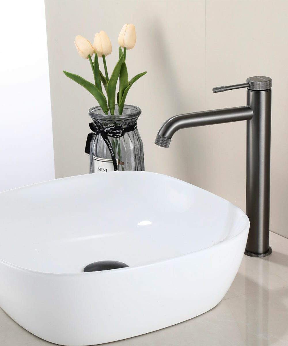 Высокий смеситель для раковины-чаши из латуни от бренда Hansen HL11098-P графит