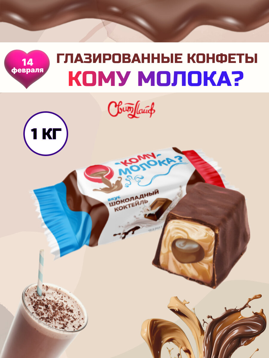 Конфеты "Кому Молока", молочный шоколад, с начинкой, без ГМО, 1 кг