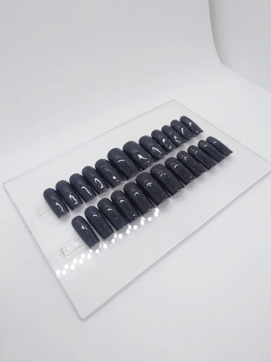 Накладные ногти черные с блестками