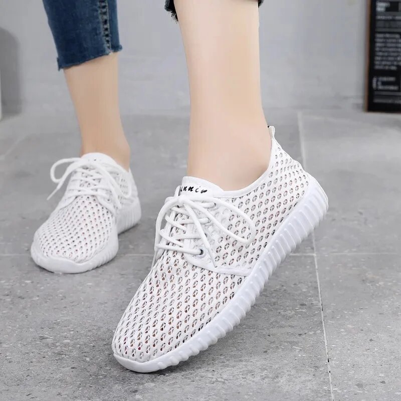 Белые женские сетчатые кроссовки, Shoe Size: 37, Color: b
