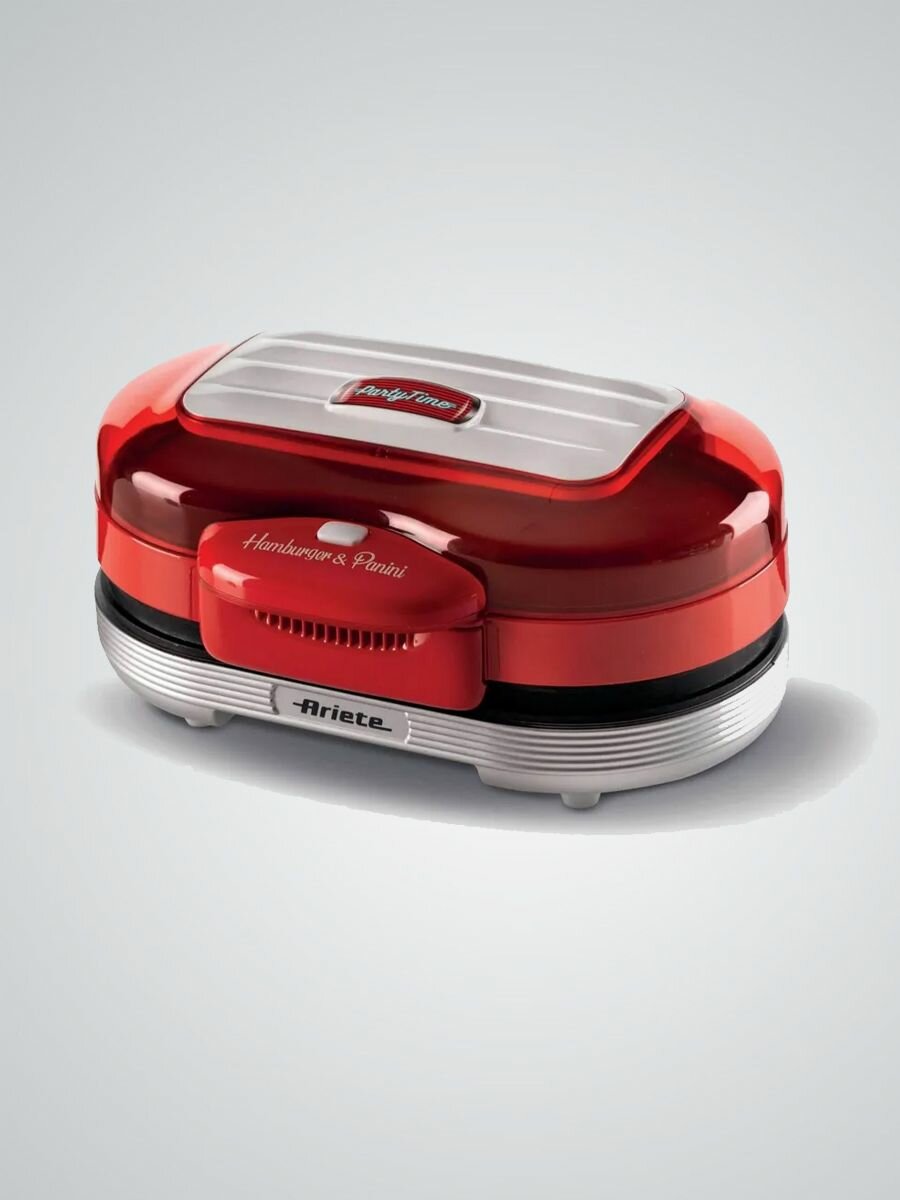 Аппарат для приготовления гамбургеров Ariete 205/00 Party Time красный, гриль для котлет и булочек электрический, гамбургер-мейкер ретро 1200 Вт с антипригарным покрытием, домашний ростер для бургеров