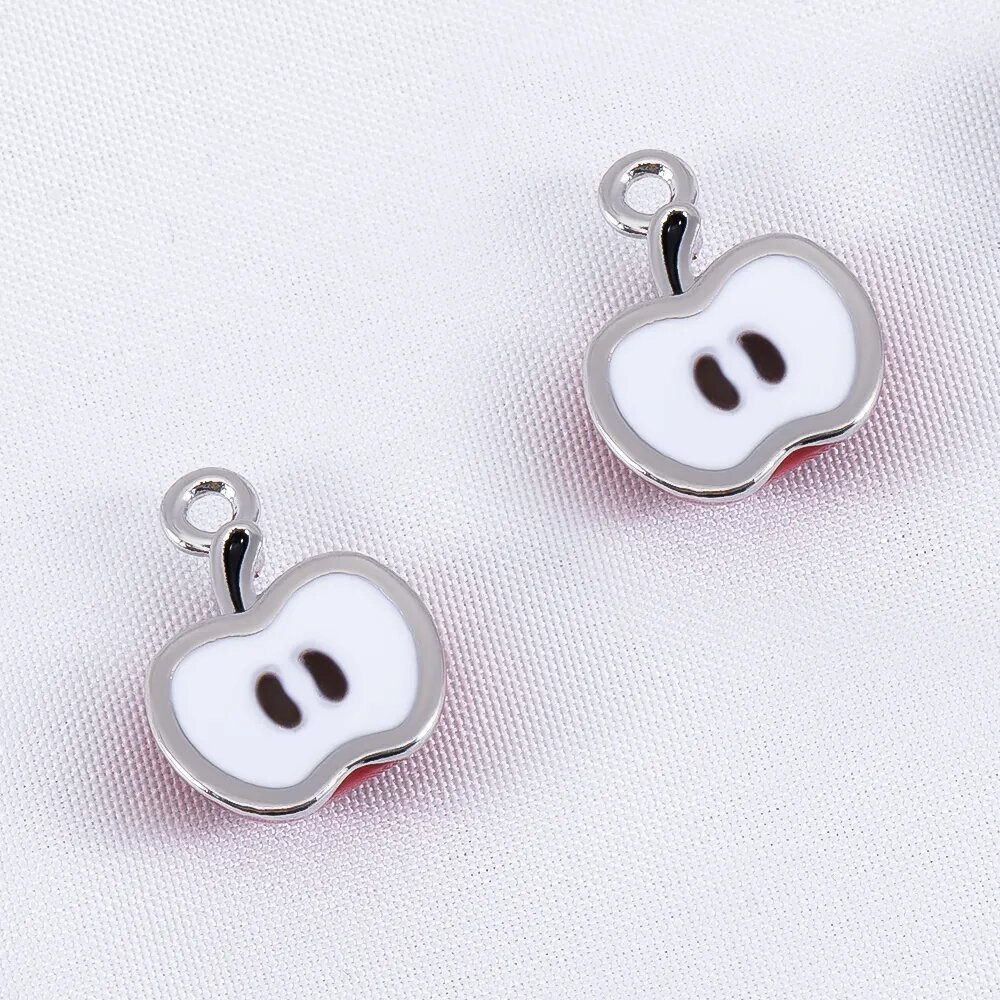 Подвеска из сплава фруктов и овощей-Серебряное яблоко-12.3x16.5 мм-2шт