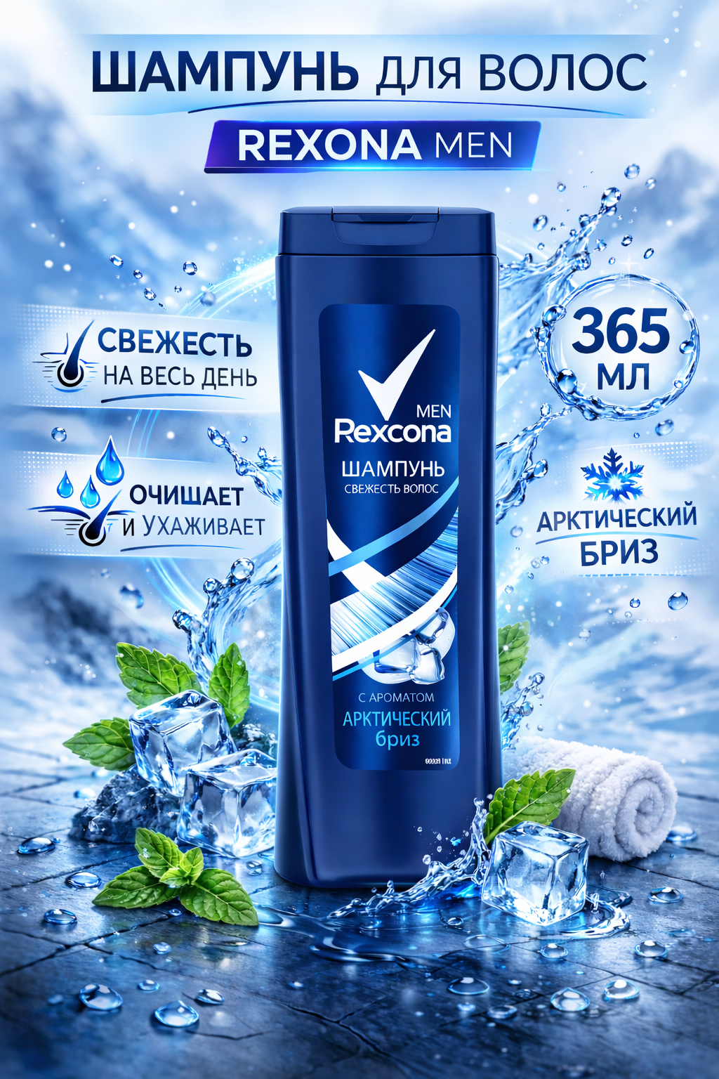 Шампунь "Рексона Мен Арктический Бриз", для мужчин, свежесть волос