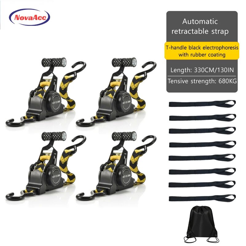 NovaAcc Стяжные Ремни Автоматические, 330см, 680кг, Yellow 4 pieces