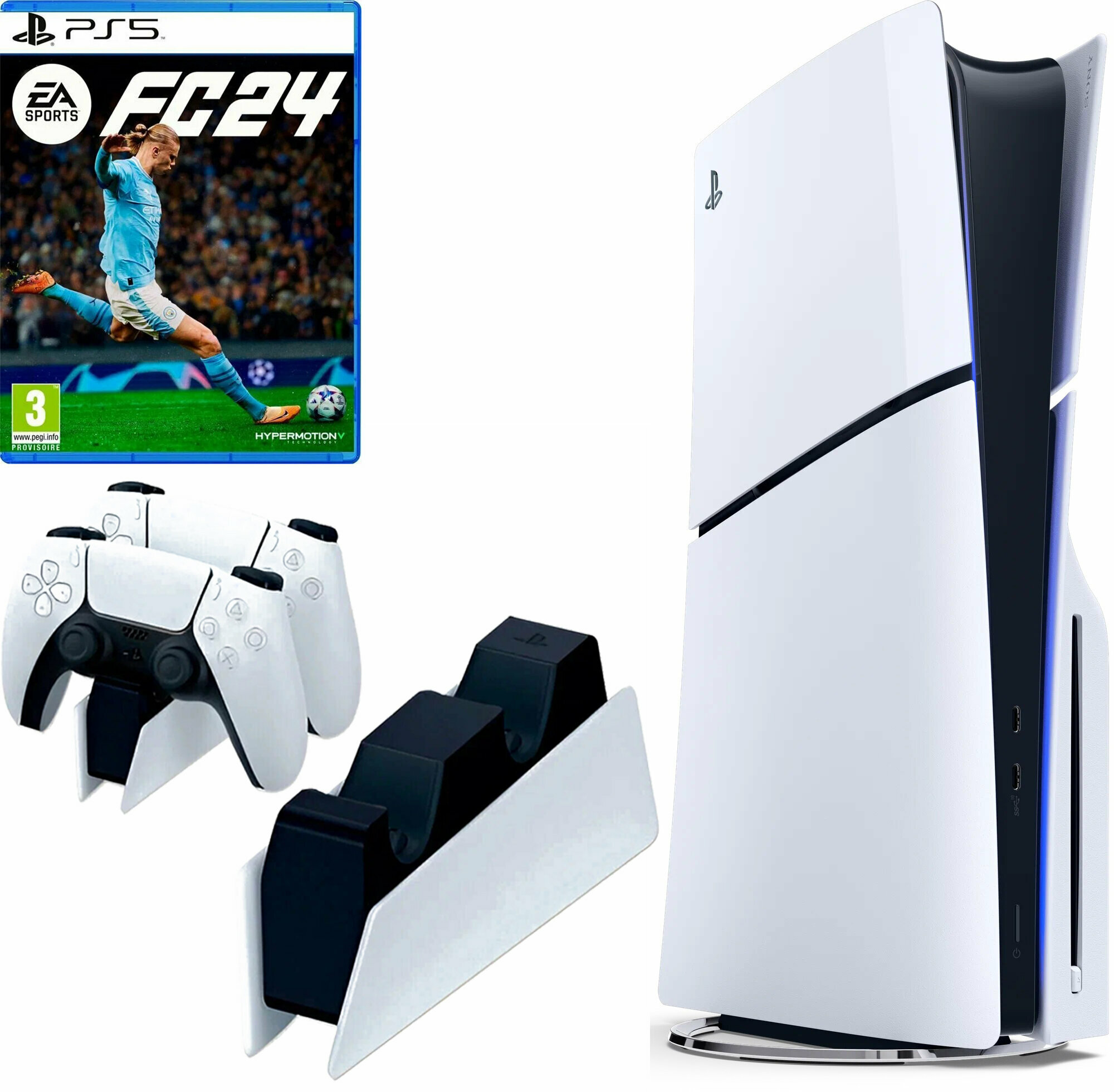 Игровая приставка Sony PlayStation 5 Slim, с дисководом 1000 ГБ SSD, белый + FC24 + 2й геймпада + Зарядная станция