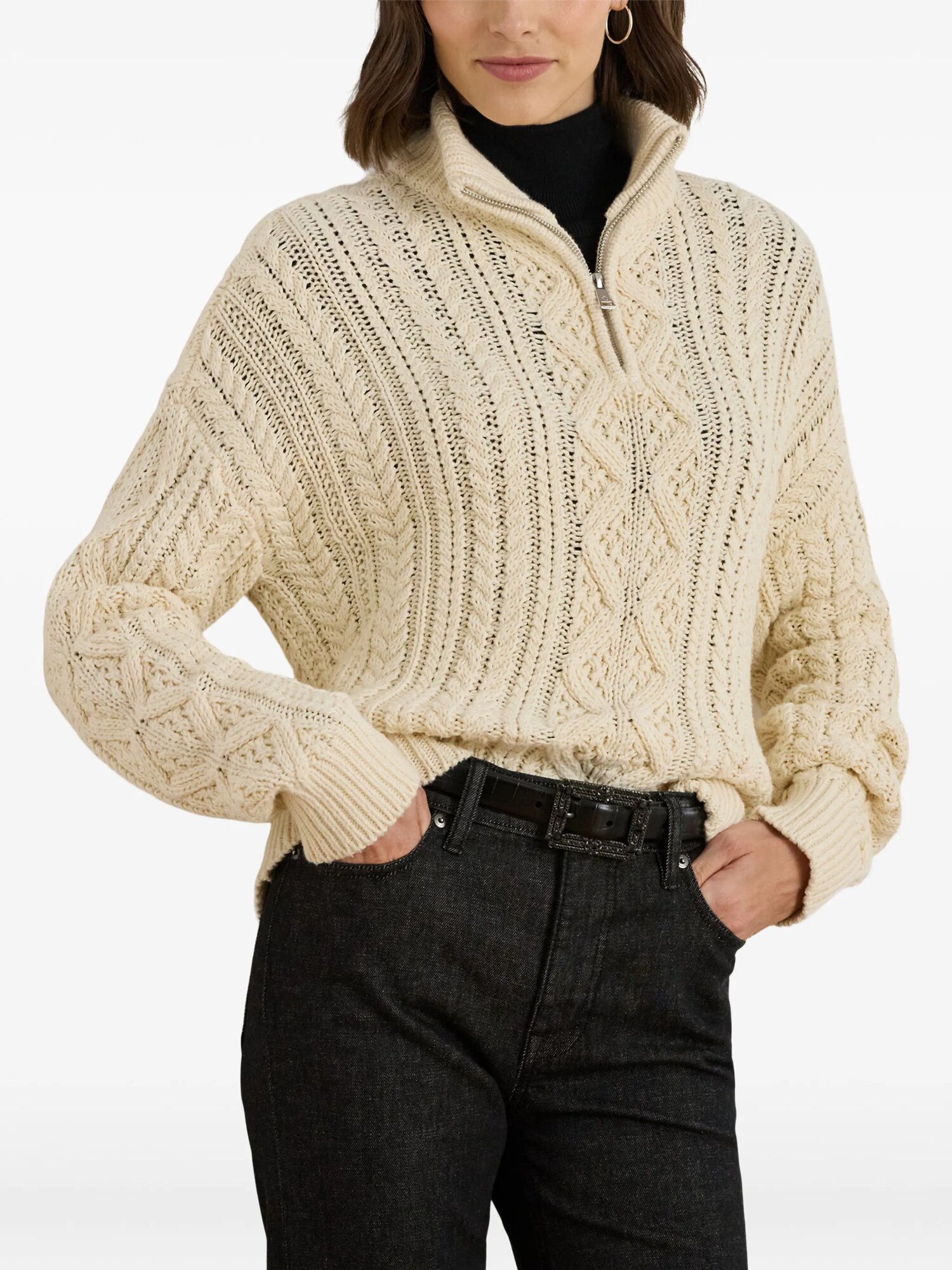 Свитер Lauren Ralph Lauren Cable-knit quarter-zip sweater, размер L, , разноцветный — фото 1