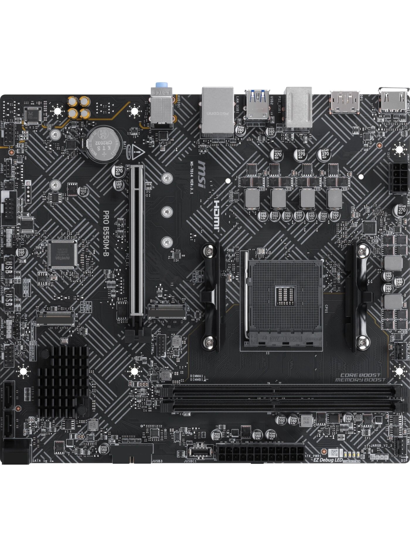 Материнская плата MSI PRO B550M-B Soc-AM4 AMD B550 2xDDR4 mATX AC 97 8ch(7.1) GbLAN RAID+HDMI+DP