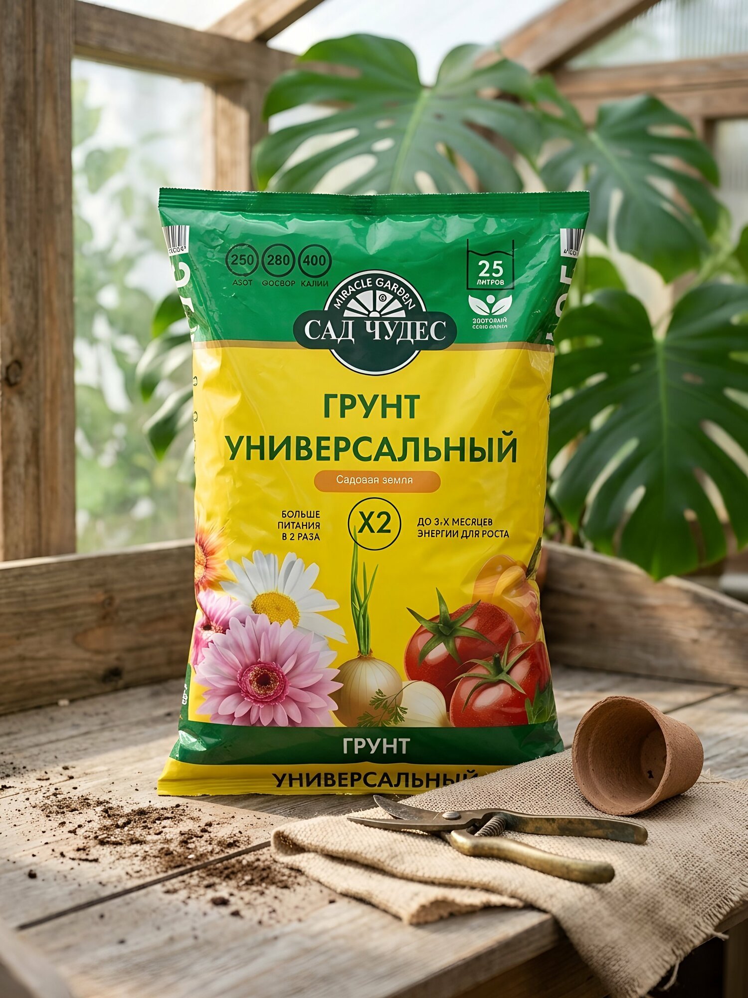 Грунт универсальный Сад чудес 25 л для посадки растений, обогащения почвы и повышения урожайности в любое время года.
