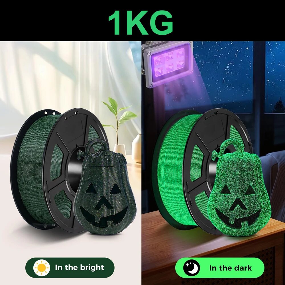 1,75 мм нить для 3D-принтера PLA Luminous Night Starry Sky Green 1 кг, 500 г, 250 г Печать Pla Серебристый зеленый Pla Блестящая нить