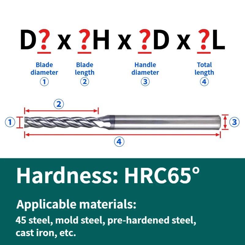 Фреза твердосплавная D2x8Hx4Dx50L HRC65 для стали