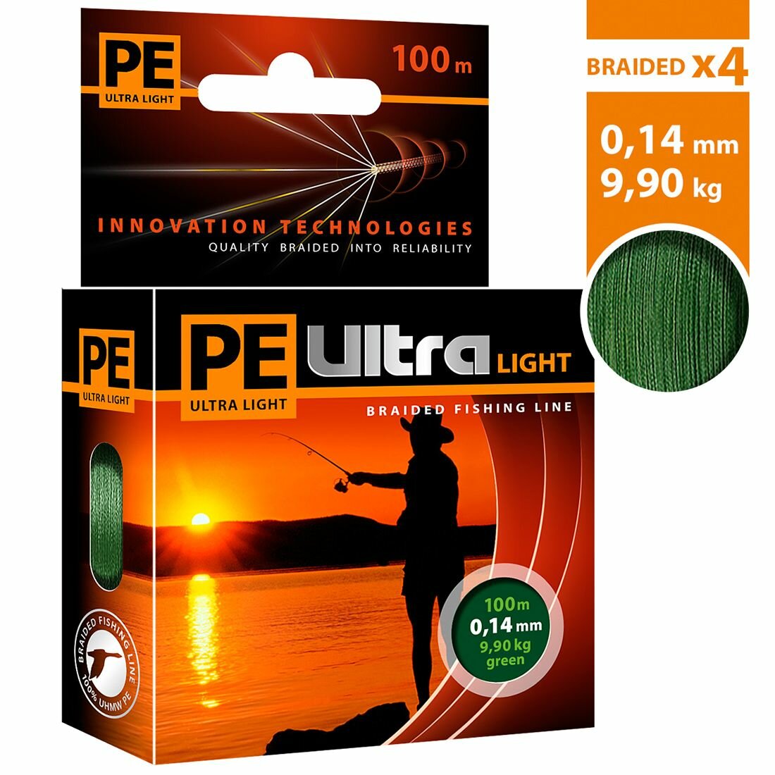 Плетеный шнур AQUA PE ULTRA Light 100m dark green, 0.14mm