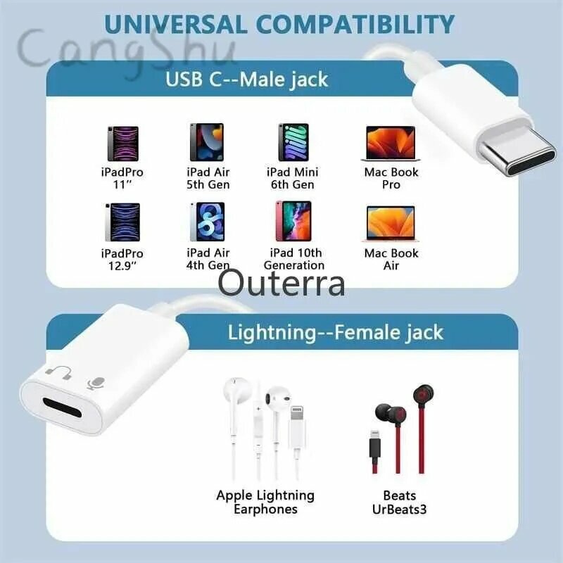 USB-концентратор, аудиопереходник для наушников с разъемом Type-C и универсальным подключением — фото 1